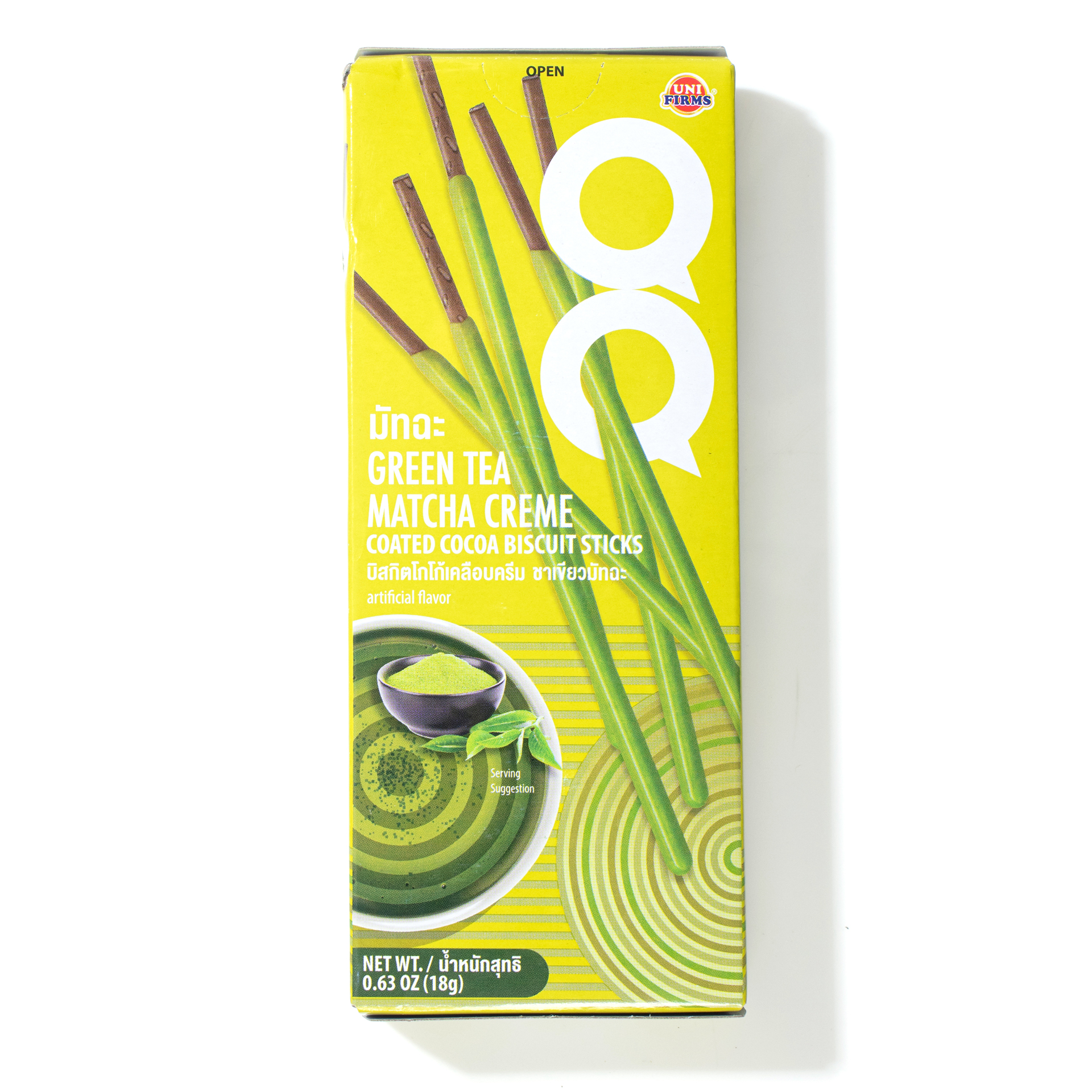 QQ Green Tea Matcha Creme Coated Cocoa Biscuit Sticks | Universal Yums