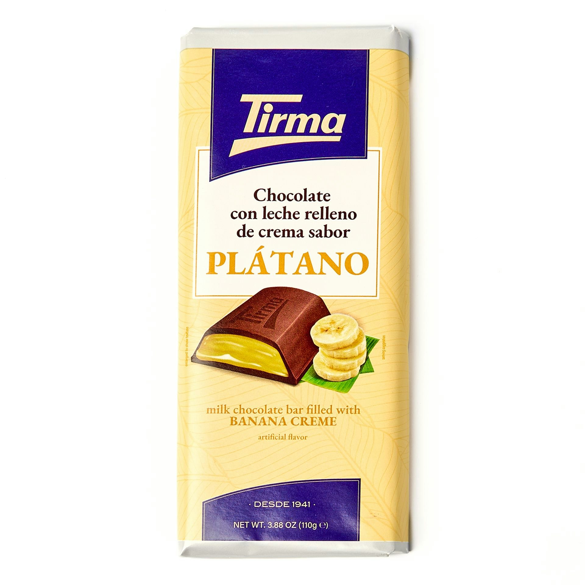 Tirma Chocolate con Leche Relleno de Crema sabor Plátano | Universal Yums